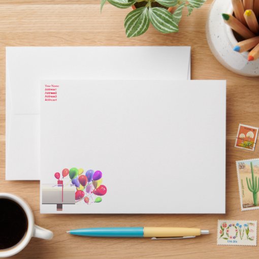 Birthday Party Invite Balloon Mail - A7 Envelope | Zazzle