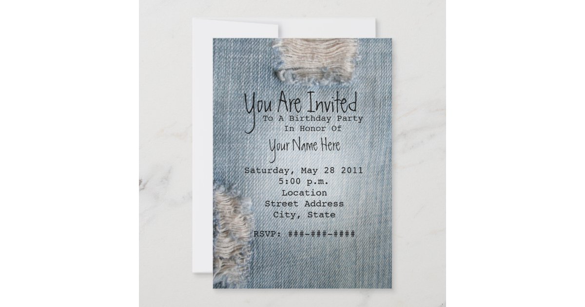 Birthday Party Invite - Ripped Blue Jeans | Zazzle