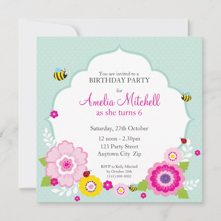 BIRTHDAY PARTY INVITES :: garden flowers 2 | Zazzle