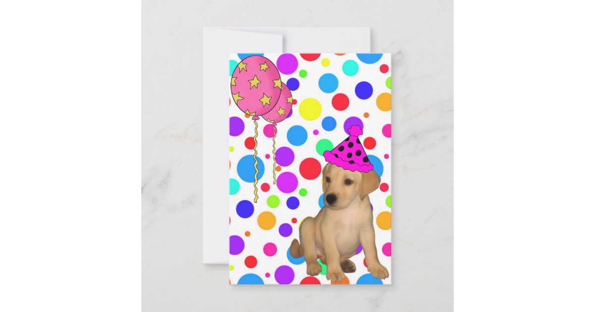 Birthday Party Labrador Puppy Spots Balloons Invitation | Zazzle
