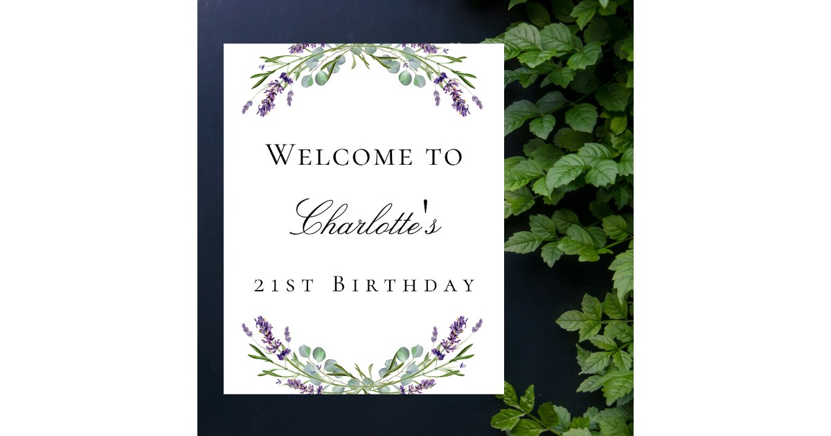 Birthday party lavender eucalyptus welcome poster | Zazzle