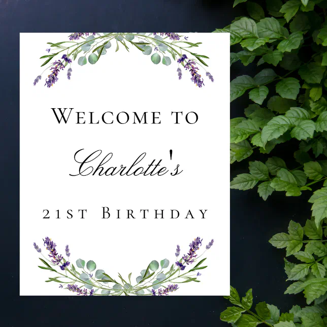 Birthday party lavender eucalyptus welcome poster | Zazzle