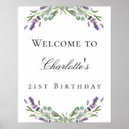 Birthday party lavender eucalyptus welcome poster | Zazzle