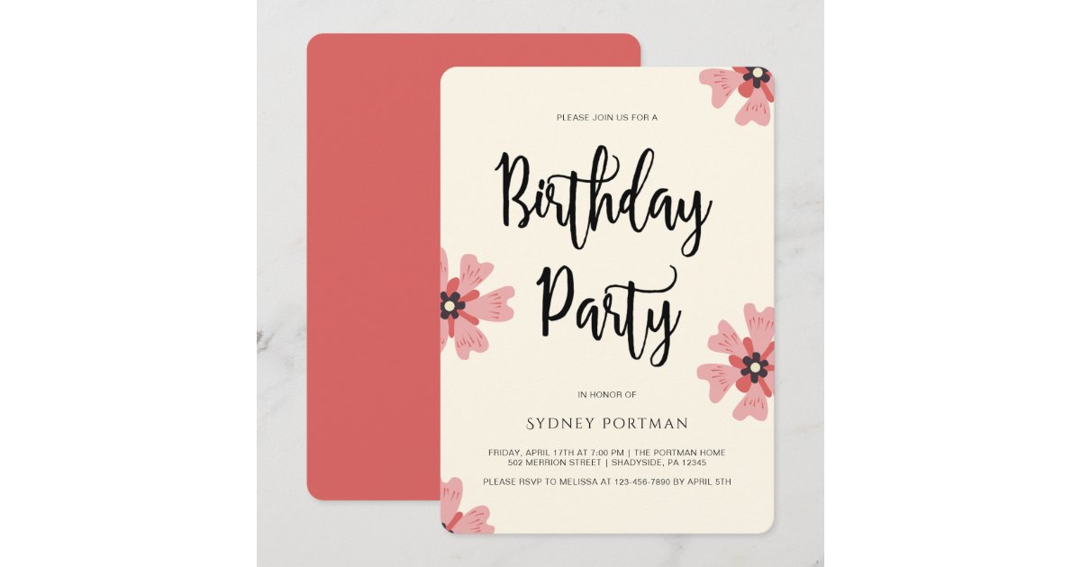 Birthday Party Modern Pretty Floral Invitation | Zazzle