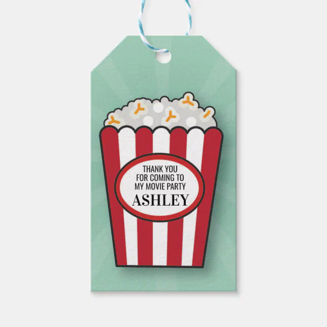 Birthday Party Movie Popcorn Film Thank You Tags | Zazzle