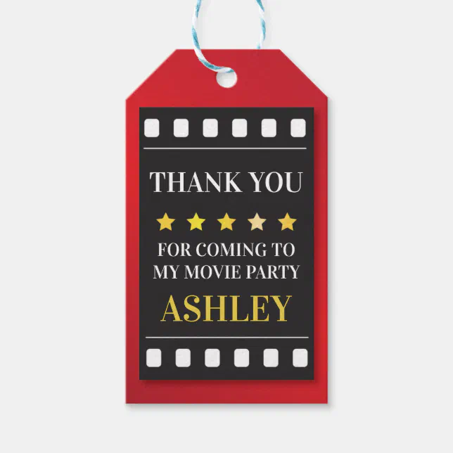 Birthday Party Movie Ticket Film Thank You Tags | Zazzle