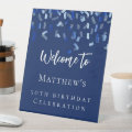 Birthday party navy blue welcome pedestal sign | Zazzle