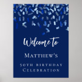 Birthday party navy blue welcome poster | Zazzle