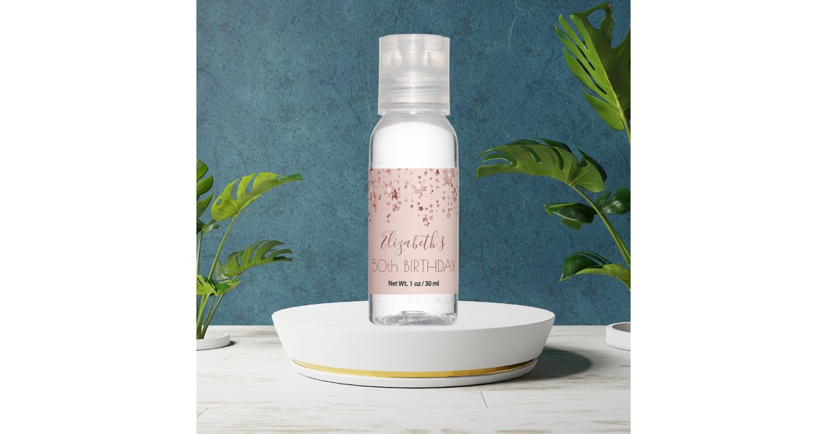 Birthday party night rose gold stars monogram hand sanitizer | Zazzle
