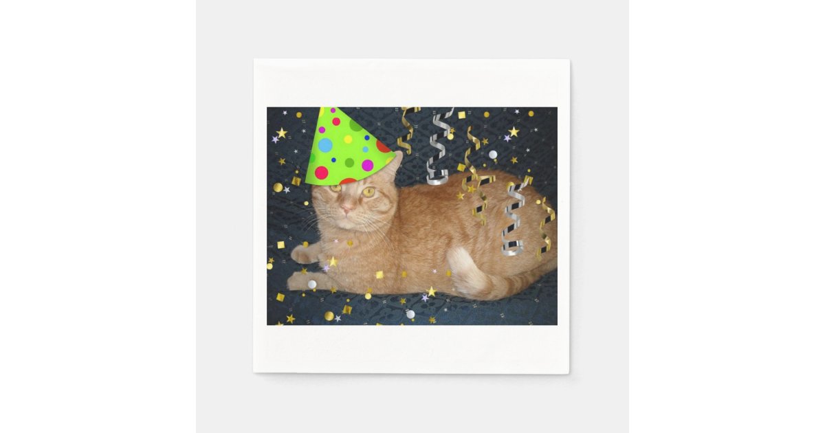 Birthday Party Orange Tabby Cat Paper Napkins | Zazzle