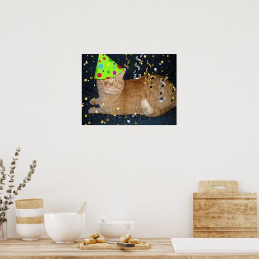 Birthday Party Orange Tabby Cat Poster | Zazzle
