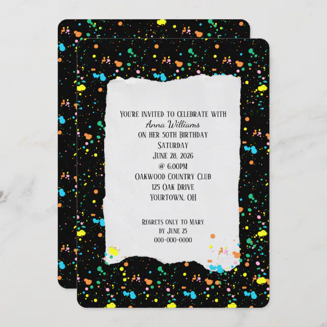 Birthday Party Paint Splatters Invitation | Zazzle