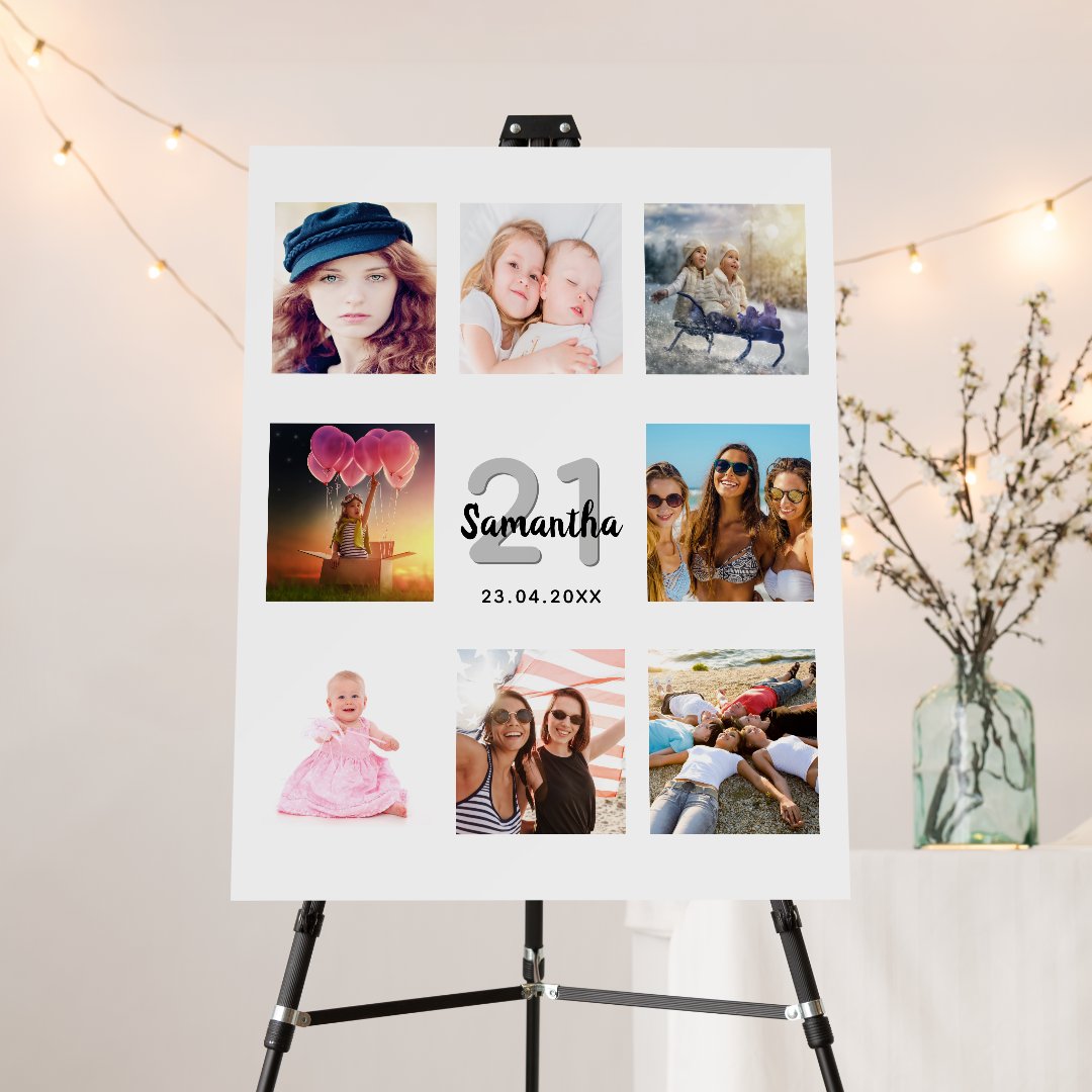 Birthday party photo collage white foam board | Zazzle