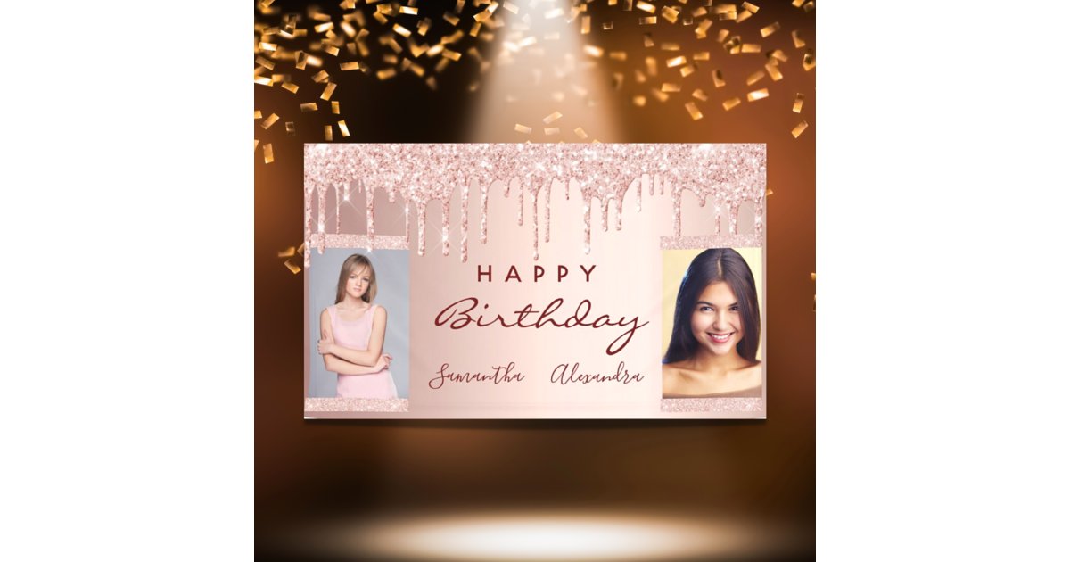 Birthday party photo rose gold friends banner | Zazzle