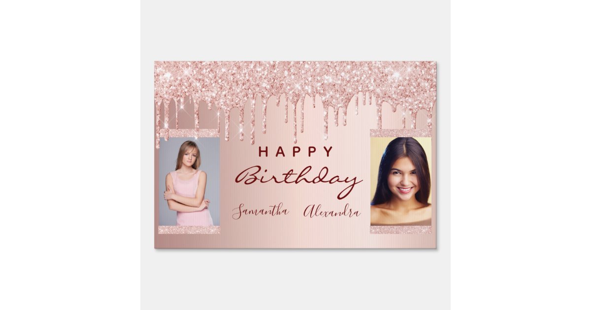 Birthday party photo rose gold glitter friends sign | Zazzle