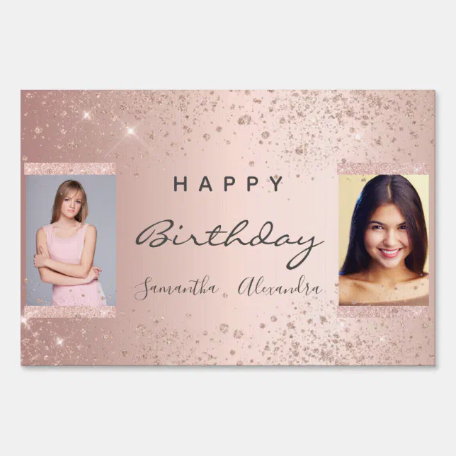 Birthday party photo rose gold glitter friends sign | Zazzle