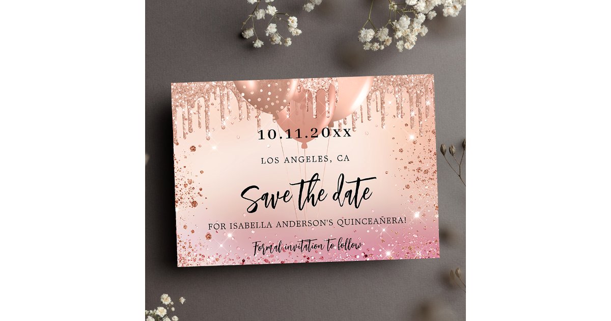 Birthday party pink rose gold save the date | Zazzle