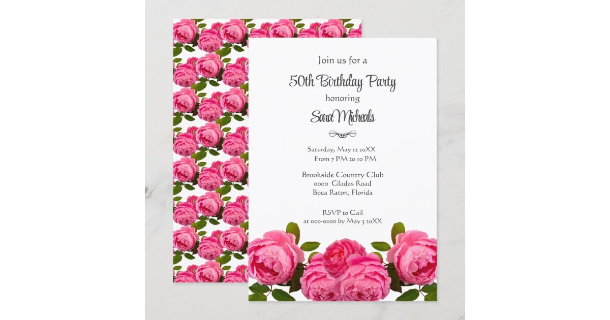 Birthday Party Pink Roses Party Invitation | Zazzle