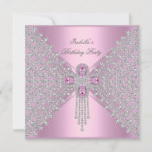 Birthday Party Pink Silver White Diamond Invitation | Zazzle