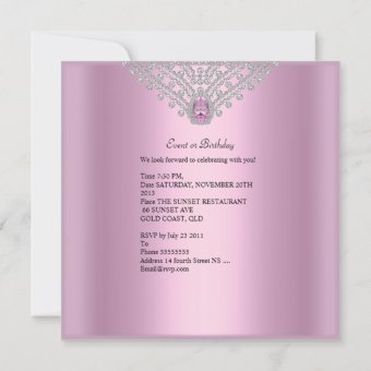 Birthday Party Pink Silver White Diamond Invitation | Zazzle