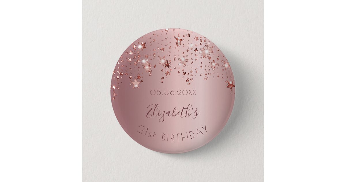 Birthday party pink stars saprkle monogram button | Zazzle