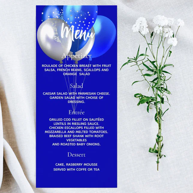 Birthday party program menu royal blue | Zazzle