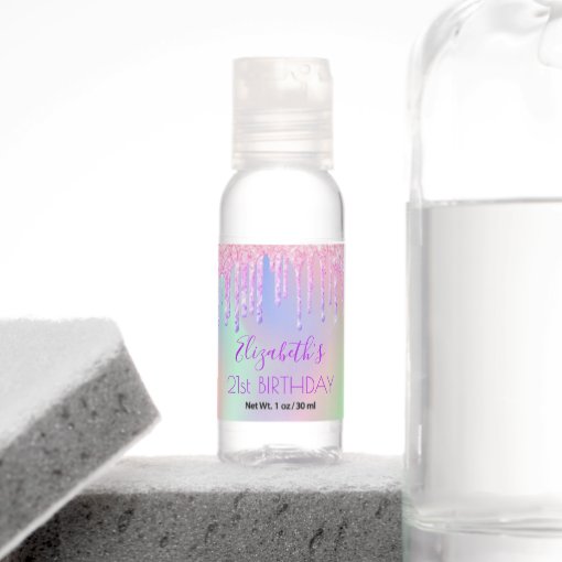 Birthday party rainbow pink glitter purple sparkle hand sanitizer | Zazzle