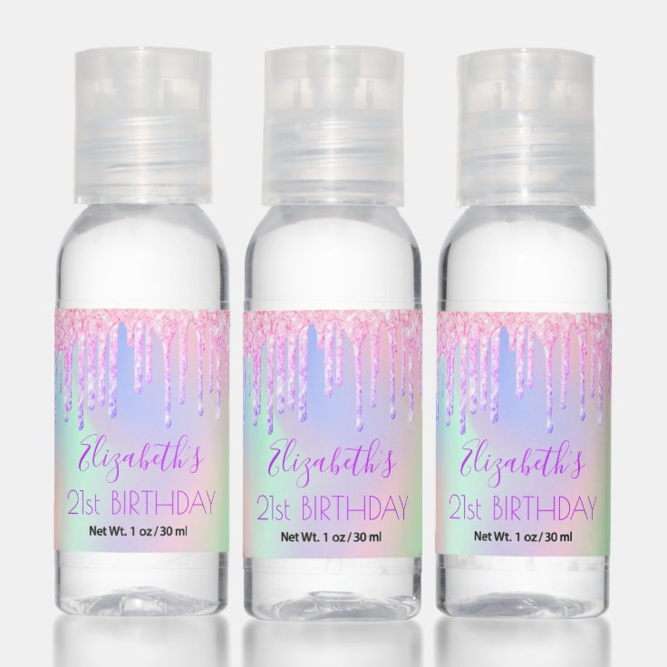 Birthday party rainbow pink glitter purple sparkle hand sanitizer | Zazzle