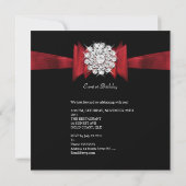 Birthday Party Red Black Diamond Red Bow Invitation | Zazzle