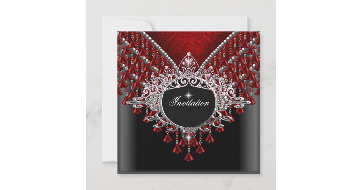 Birthday Party Red Black Silver Invitation | Zazzle