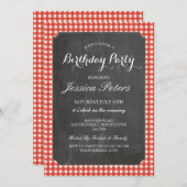 Birthday Party Red Check Rustic Chalk Invitation | Zazzle