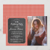 Birthday Party Red Check Rustic Chalk Photo Invitation | Zazzle