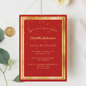 Birthday party red gold confetti sprinkle invitation | Zazzle