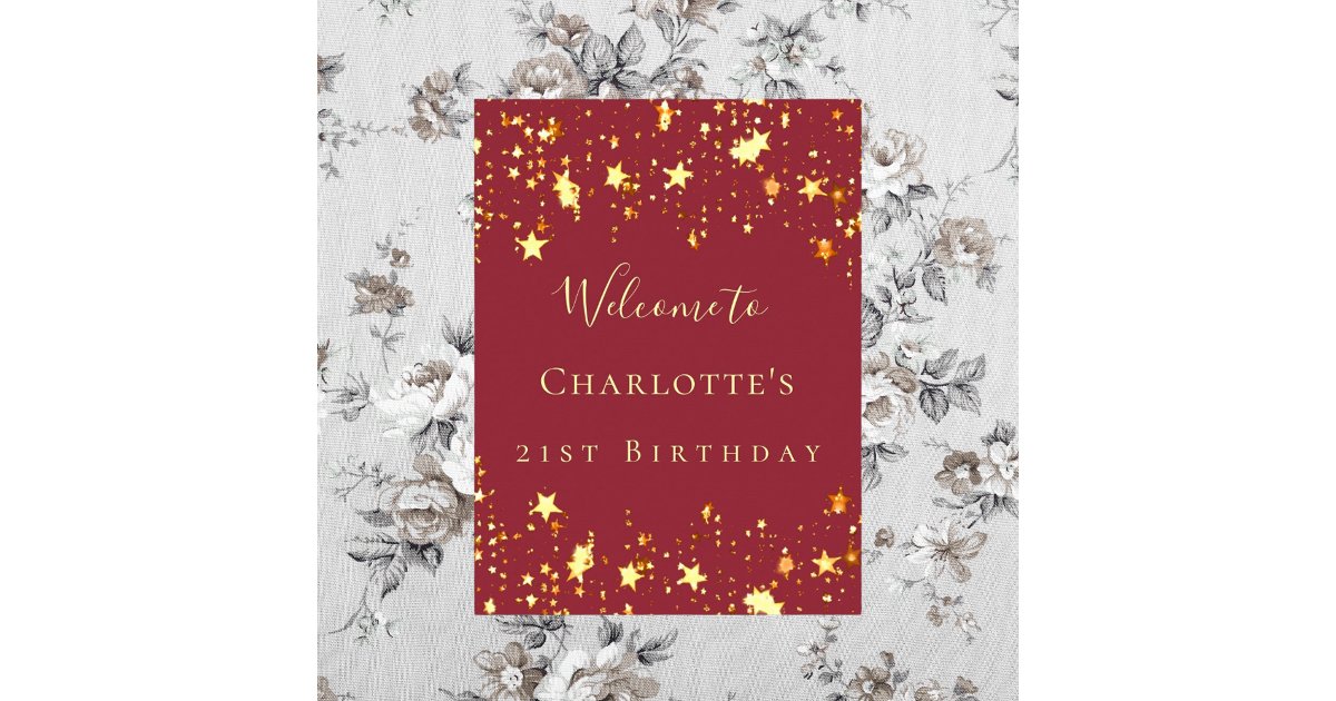 Birthday party red gold stars welcome poster | Zazzle