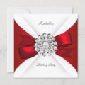 Birthday Party Red White Diamond Red Bow Invitation | Zazzle