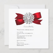 Birthday Party Red White Diamond Red Bow Invitation | Zazzle