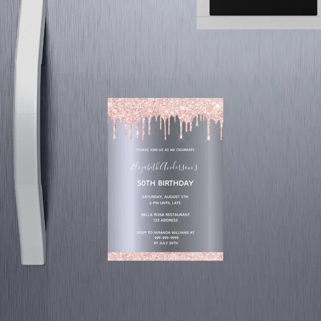 Birthday Party Rose Gold Glitter Drip Invitation Zazzle