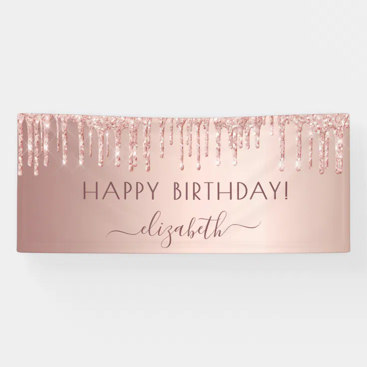 Birthday party rose gold glitter pink sparkle banner | Zazzle