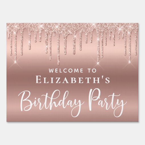 Birthday Party Rose Gold Glitter Welcome Sign | Zazzle