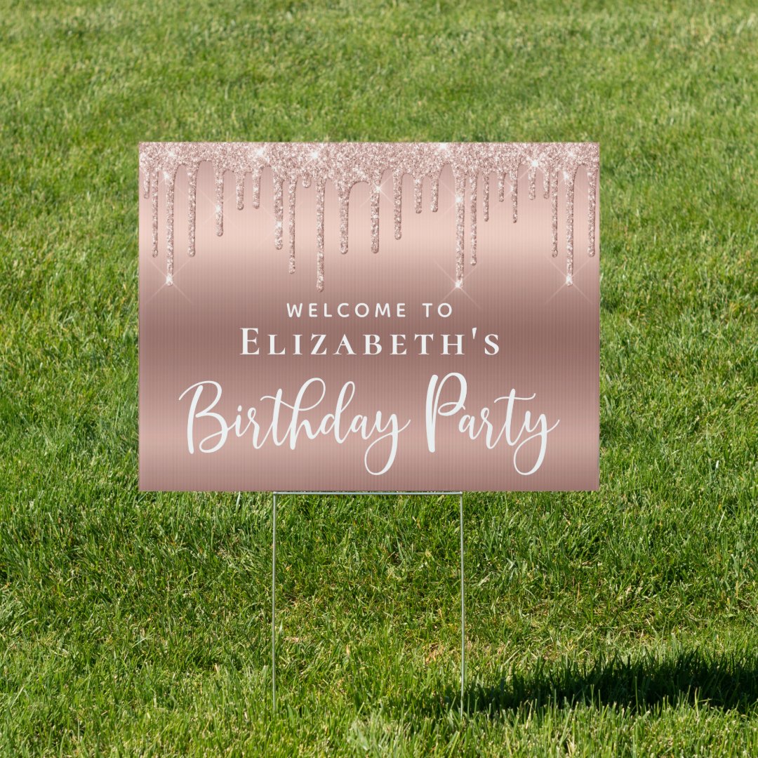 Birthday Party Rose Gold Glitter Welcome Sign | Zazzle