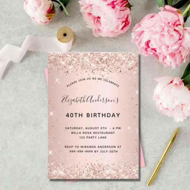 Birthday party rose gold luxury invitation | Zazzle