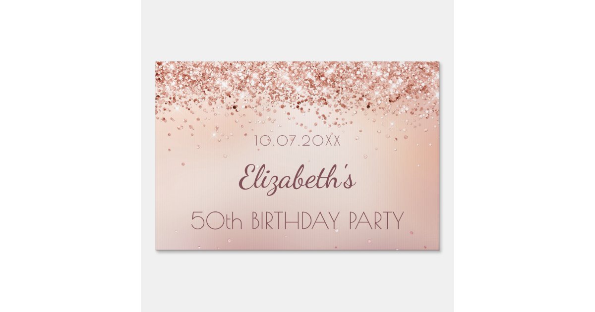 Birthday party rose gold pink glitter dust banner sign | Zazzle