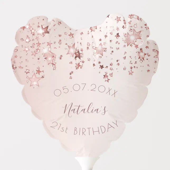 Birthday party rose gold pink stars glam balloon | Zazzle