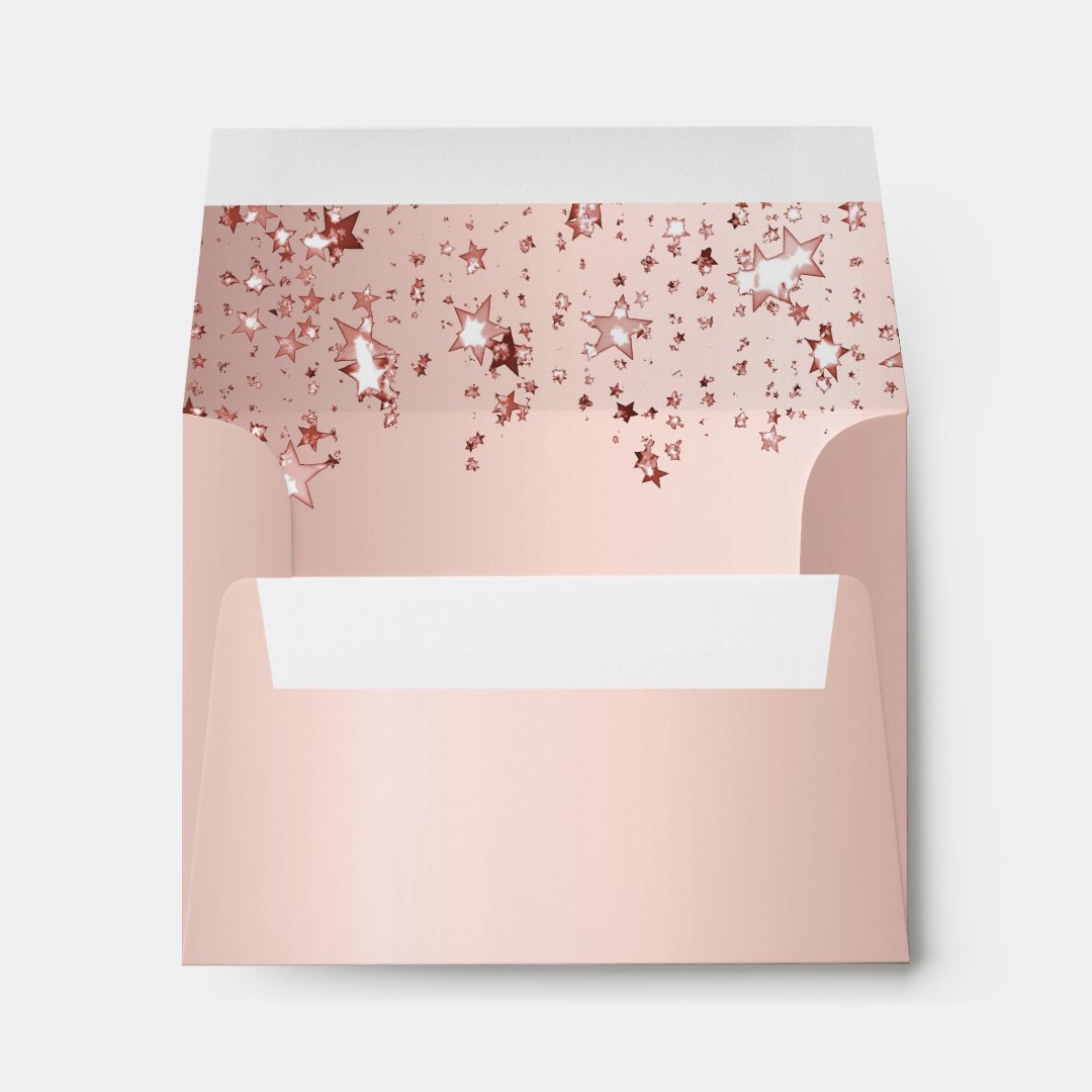 Birthday party rose gold stars glam girly envelope | Zazzle