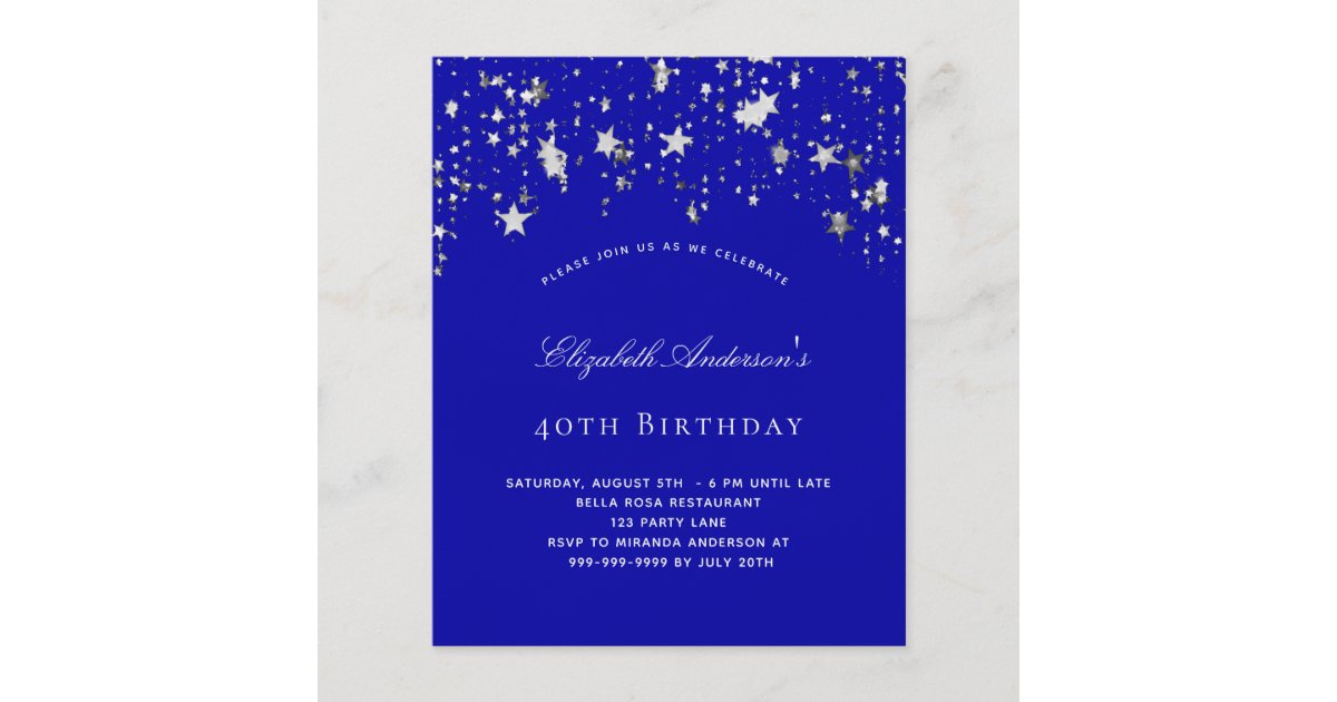 Birthday party royal blue stars budget invitation flyer | Zazzle