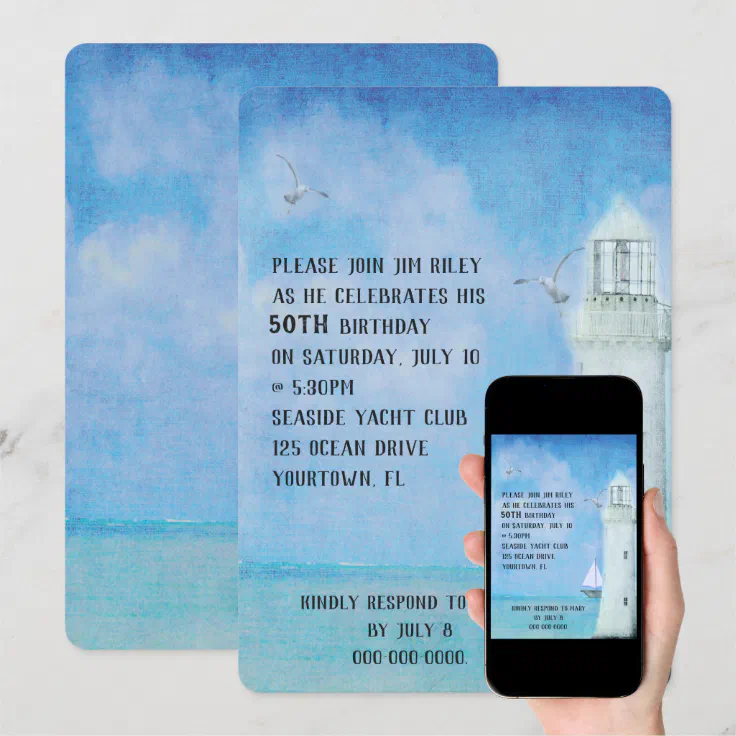 Birthday Party-sailboat and ocean lighthouse Invitation | Zazzle