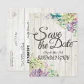 Birthday Party Save The Date Succulent Rustic Wood Invitation Postcard ...