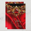 Birthday Party Silk Ruby Red jewel Gem Black Invitation | Zazzle