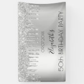 Birthday party silver glitter drips sparkle glam banner | Zazzle
