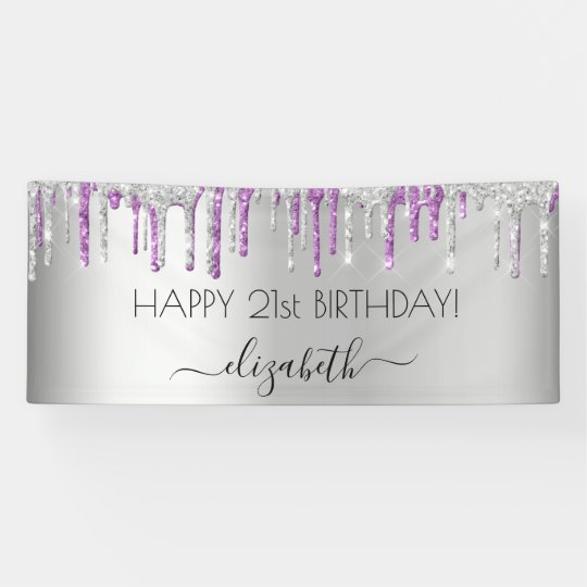Birthday party silver purple glitter sparkle glam banner | Zazzle.com